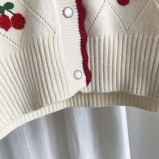 Cherry Long Sleeve Knitting Cardigan
